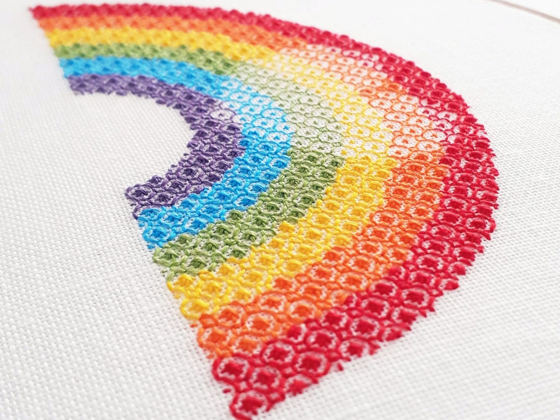 Blackwork Rainbow Embroidery PDF Pattern Rainbow Heart DIY | Etsy