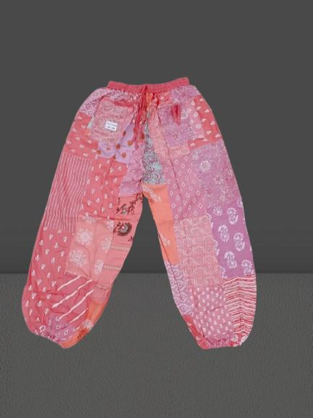 Pink Color Patchwork Harem Pants Unisex | Boho Trousers With 2 Pockets ...