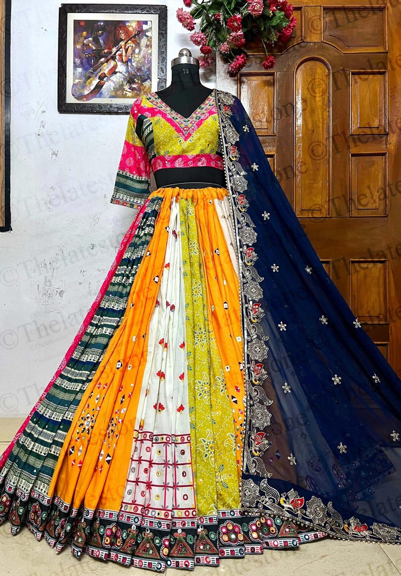 Buy This Heavy Muslin White Lengha, Adorned With Vibrant and Colorful ...