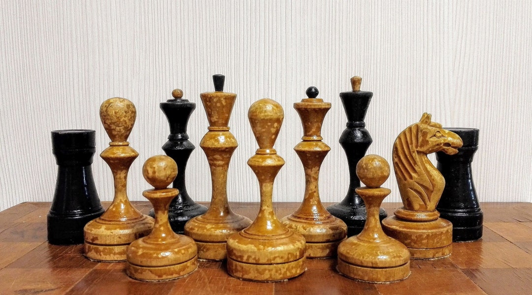 Soviet Antique Wooden Chess Set. Rare Old Wooden Chess. Original Chess ...