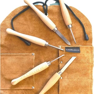 5pc Mini Lathe Wood/pen Wood Turning Tools W/tool Roll Woodworking ...