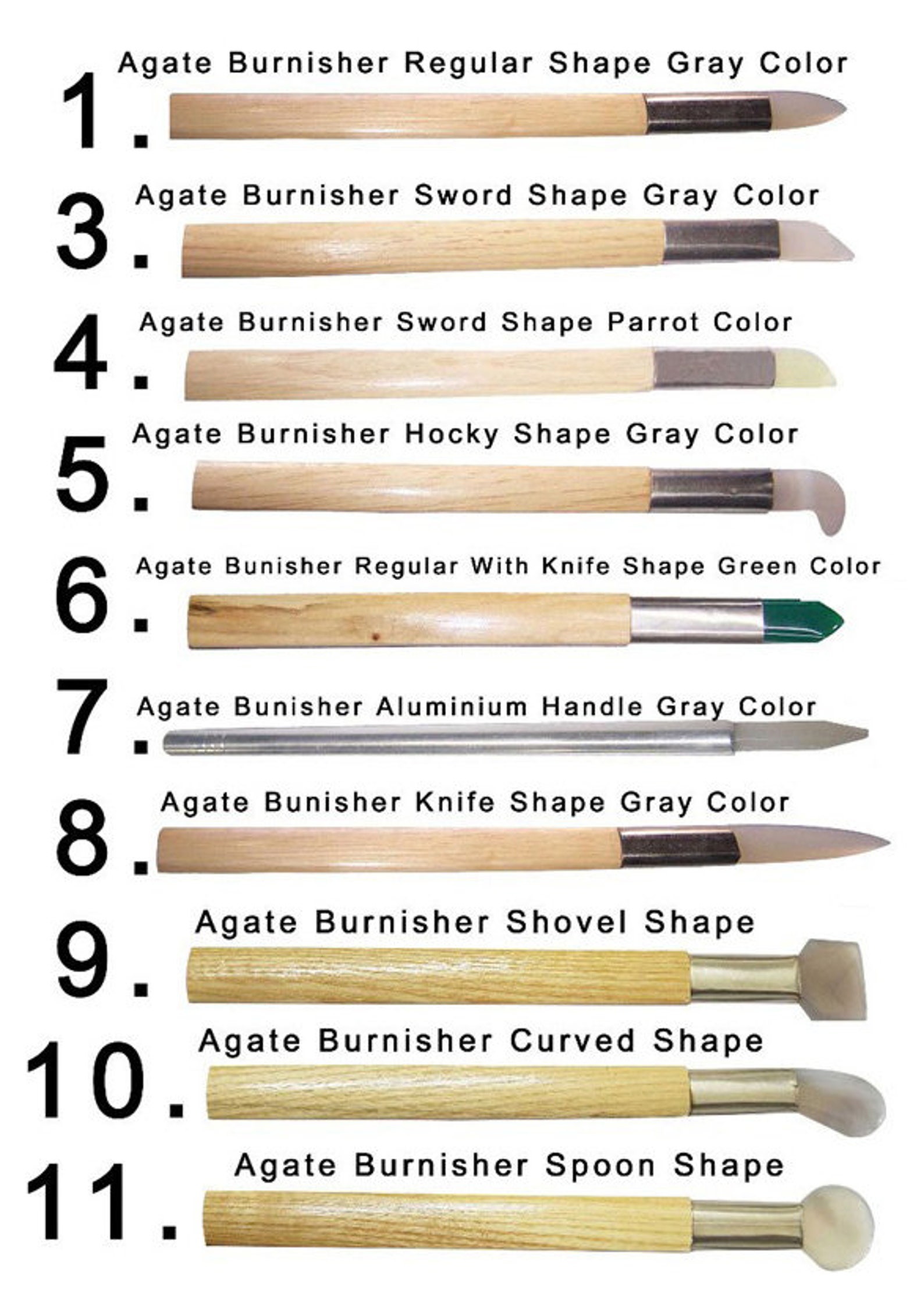 Agate Burnishers - 10 Pc Set - Includes Leather Tool Roll - Bezel Gold ...