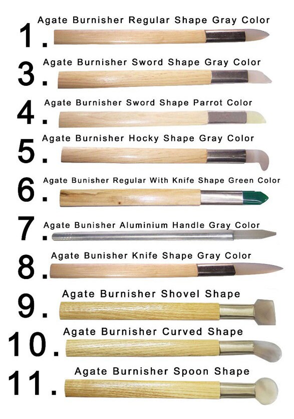 Agate Burnishers - 10 Pc Set - Includes Leather Tool Roll - Bezel Gold ...