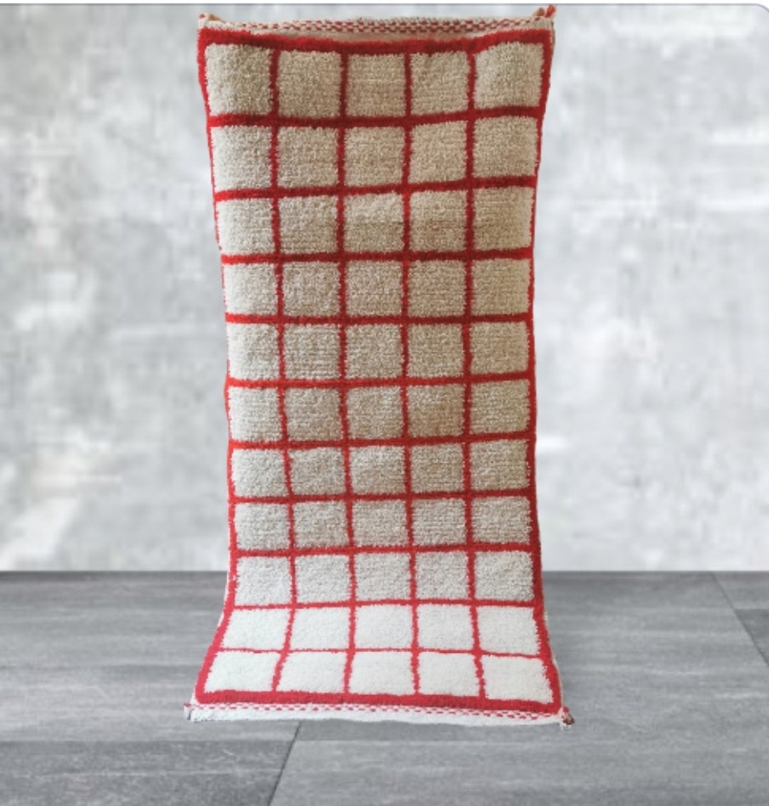 Custom Moroccan Grid White and Red Rug,custom Grid Rug,checkerboard Rug ...