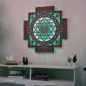 Sri Yantra Mandala LED Lamp, Sacred Geometry Art, Eye-catching Wall ...