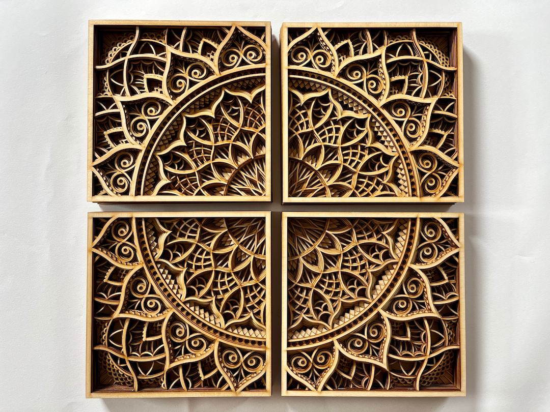Mandala Wall Art Set, Ornament Zen Wall Decor 4 Pieces, Handmade Wood ...
