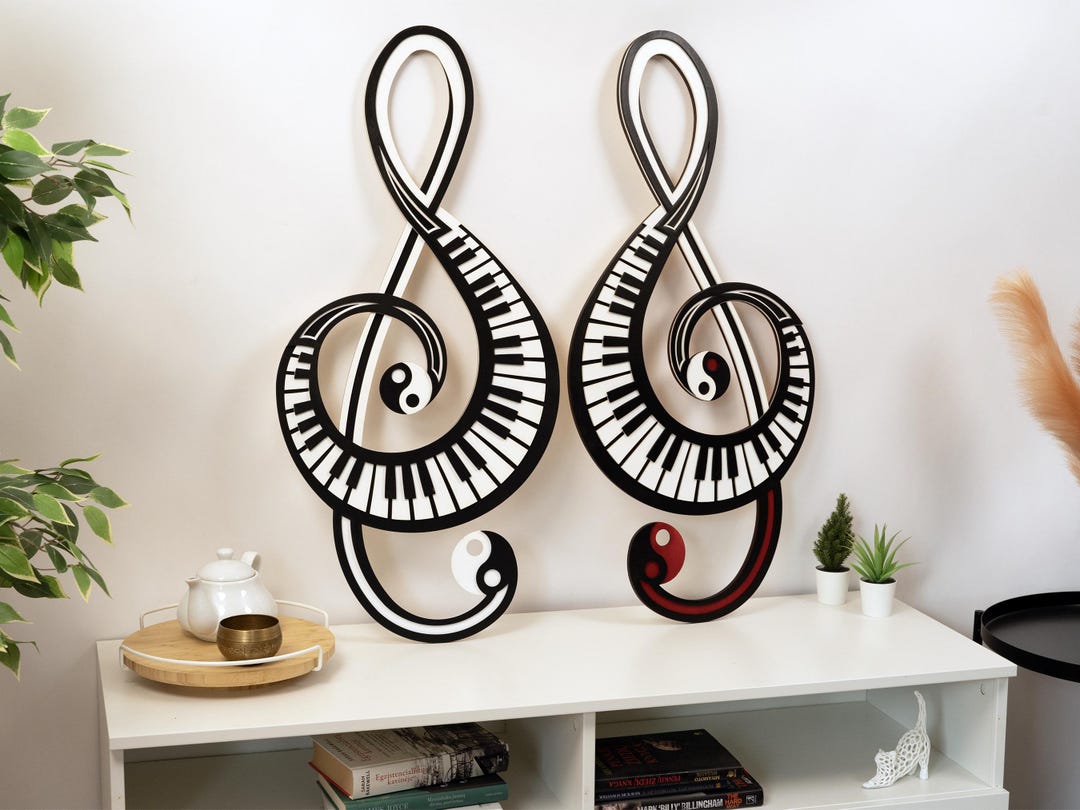 Music Note Clef Treble Wall Art, Music Lovers Gift, Yin Yang Mandala ...