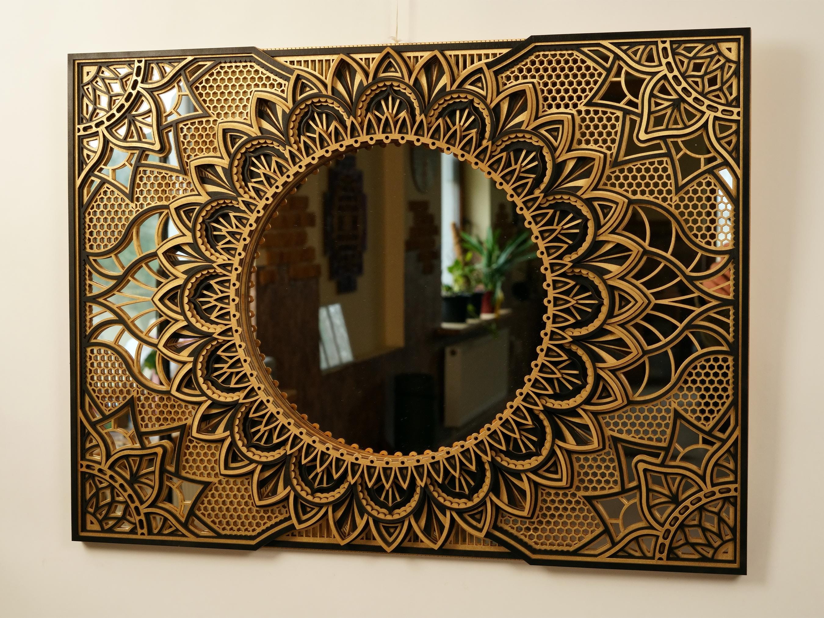 Mirror Wood Mandala Wall Art, Large Home Decor, Ornate Decoration ...