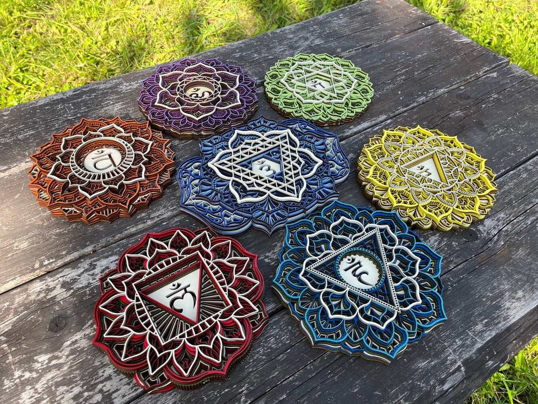 Buy CHAKRAS WALL ART Set Wood Chakra Mandala, Meditation Room Decor ...