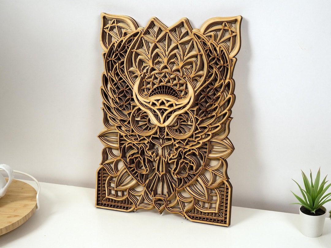 Owl Wooden Mandala Wall Art – Handcrafted Sacred Geometry, Boho Décor ...