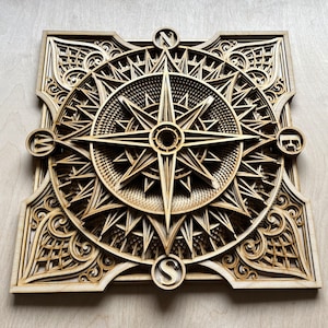 COMPASS WOOD WALL Art Wind Rose World Compass Wooden Decor, Handcrafted ...