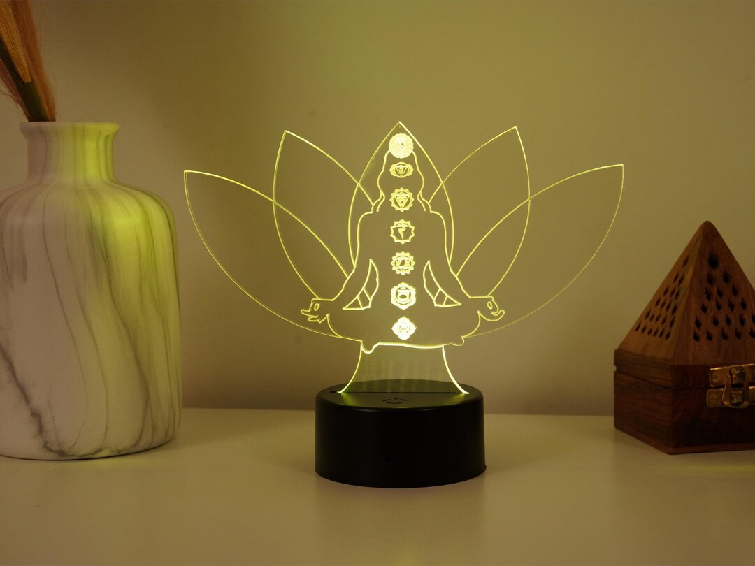 Yoga Lotus LED Night Lamp, Chakra Desk Decor, Personalized Meditation ...