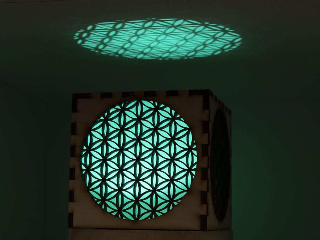 Color Changing LED Lamp – Wooden Flower of Life Light | Sacred Geometry ...