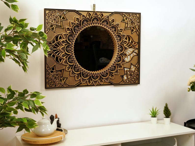 Wood Mandala Mirror Wall Art, Boho Home Decor - Etsy