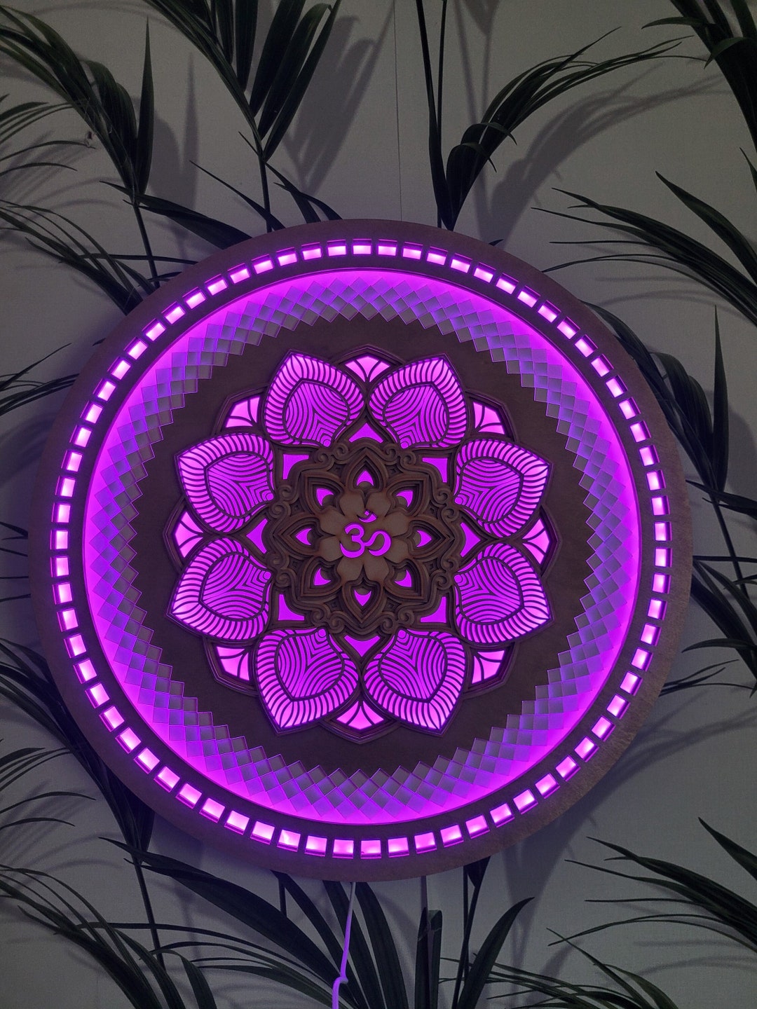 OM Symbol Mandala Wall Art, LED Lights Nightlight Boho Furniture ...
