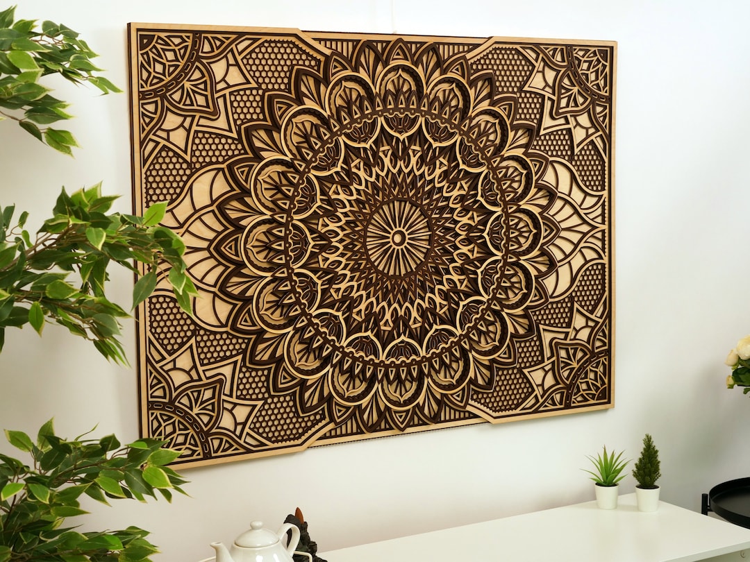 WOOD MANDALA WALL Art, Natural Finish Wooden Home Decor, Housewarming ...
