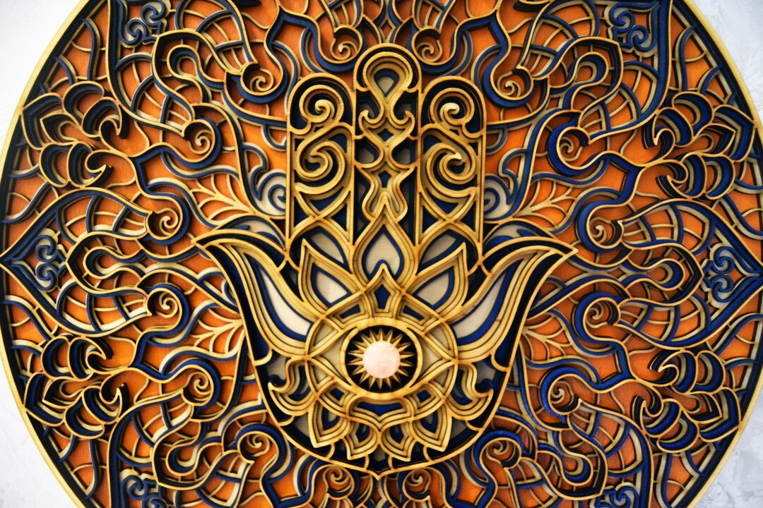 Mandala Hamsa Hand Wooden Wall Art Gemstone Spiritual Decor - Etsy