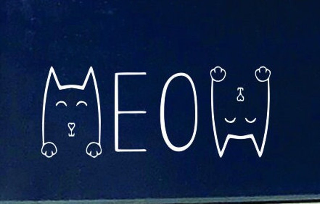 Meow Cartoon Cats White Vinyl Decal Car Window Sticker Laptops Walls ...