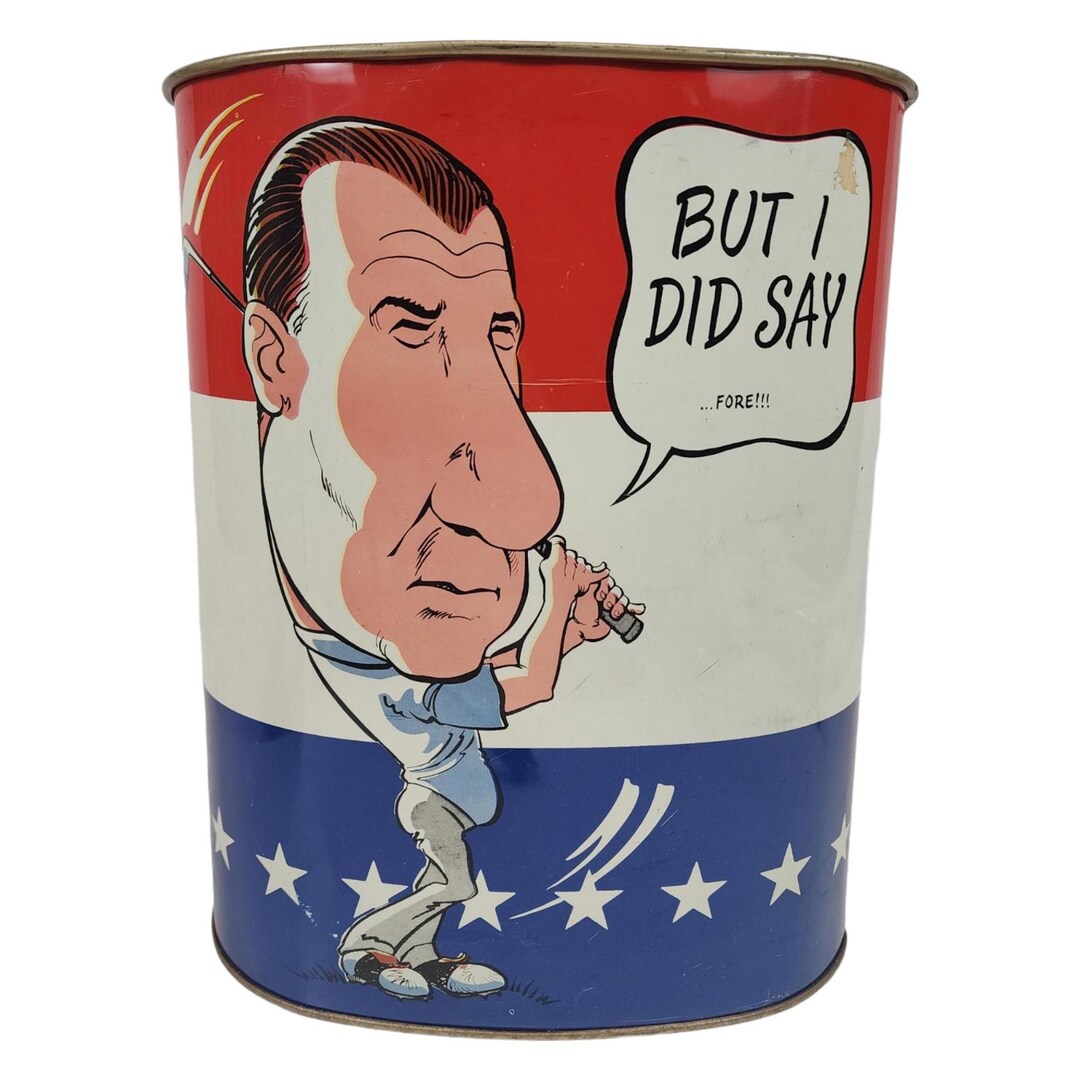 Vintage Tin Trash Can 1970 Cheinco Spiro Agnew / Richard Nixon Tennis ...