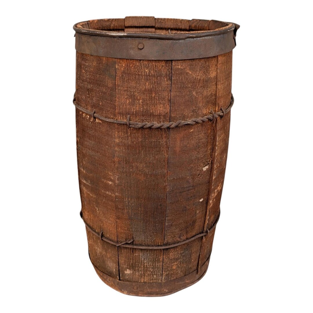 Antique Nail Keg Barrel 15" Vintage Primitive Home Decor Slat Wire Farm ...
