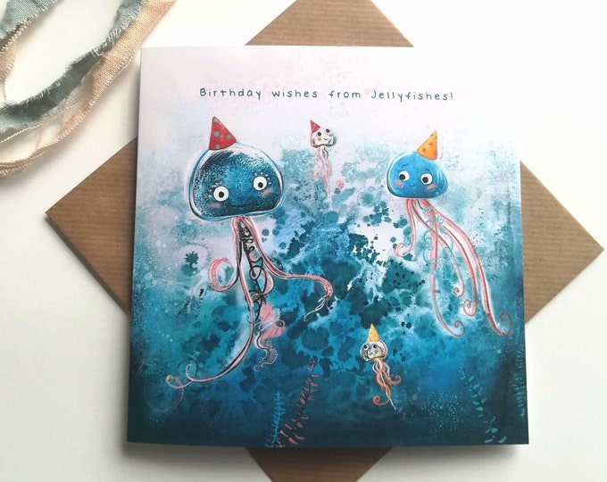 Jellyfish Greeting Card, Beach Lover Birthday Card for Her, Sea Life ...