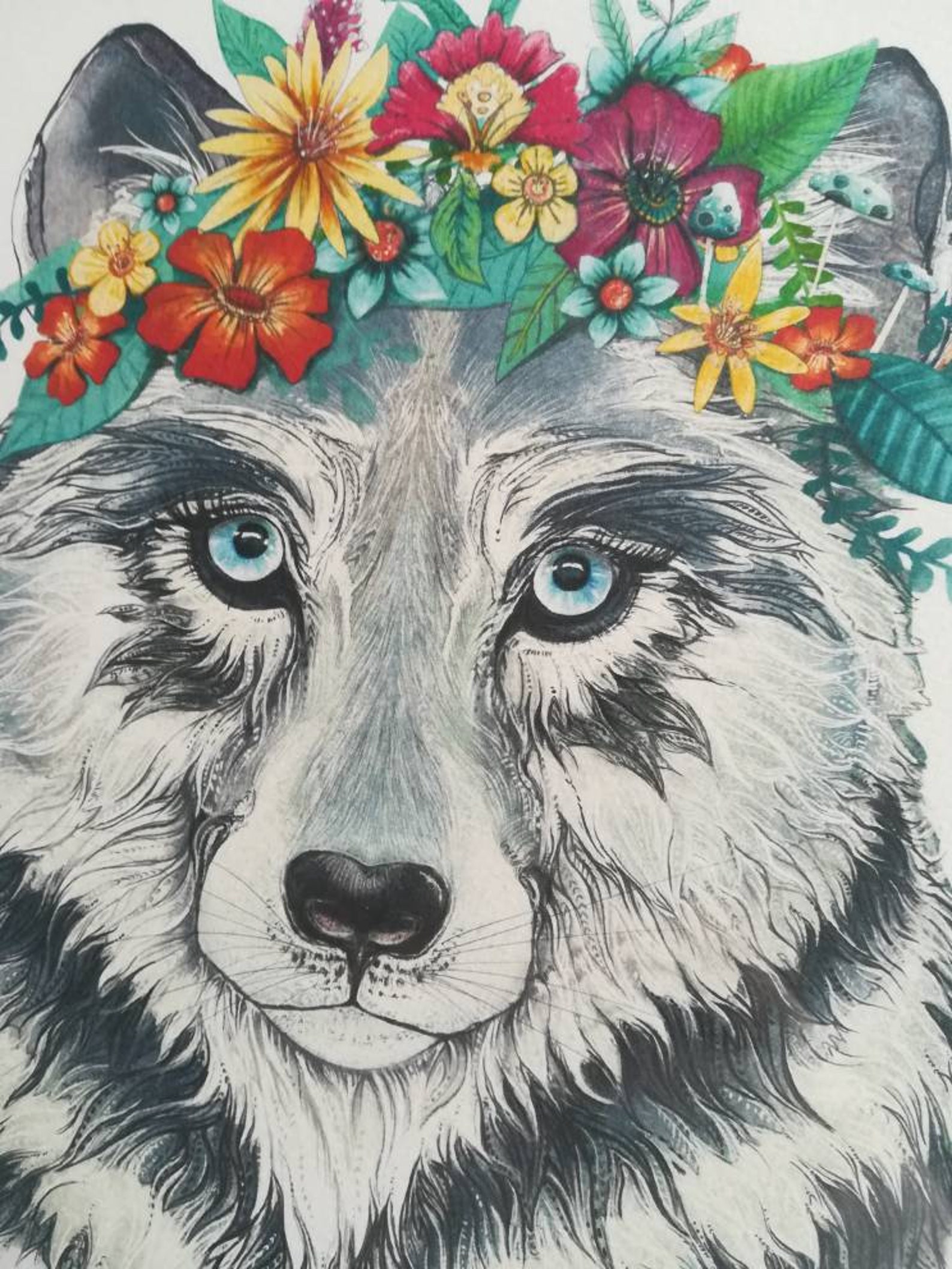 Wolf Illustration / Flower Crown Wolf Art Print / Mama Wolf / - Etsy