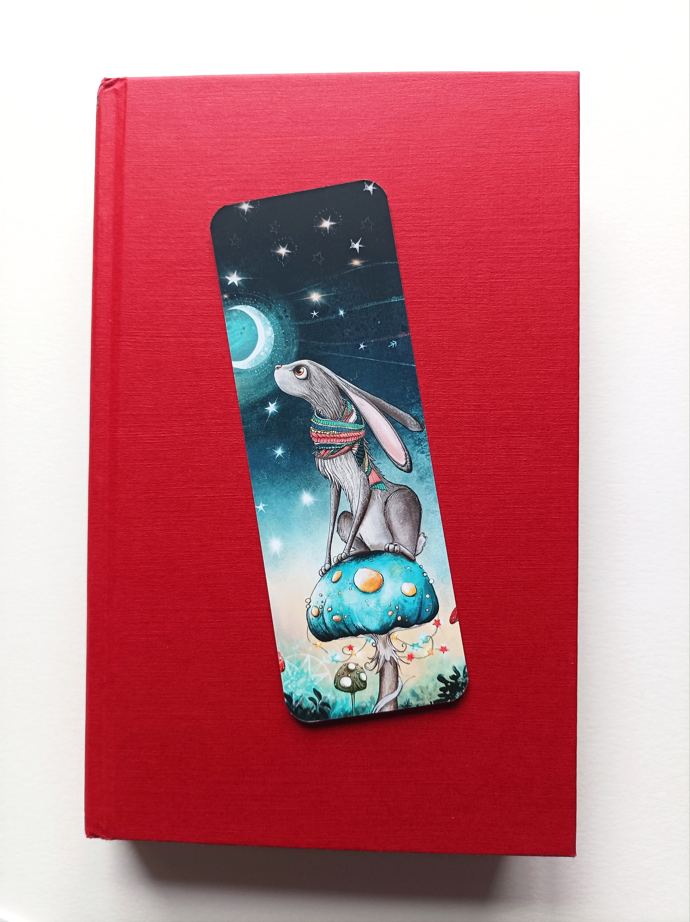 Moongazing Hare Bookmark: Whimsical Night Sky Illustration - Etsy UK