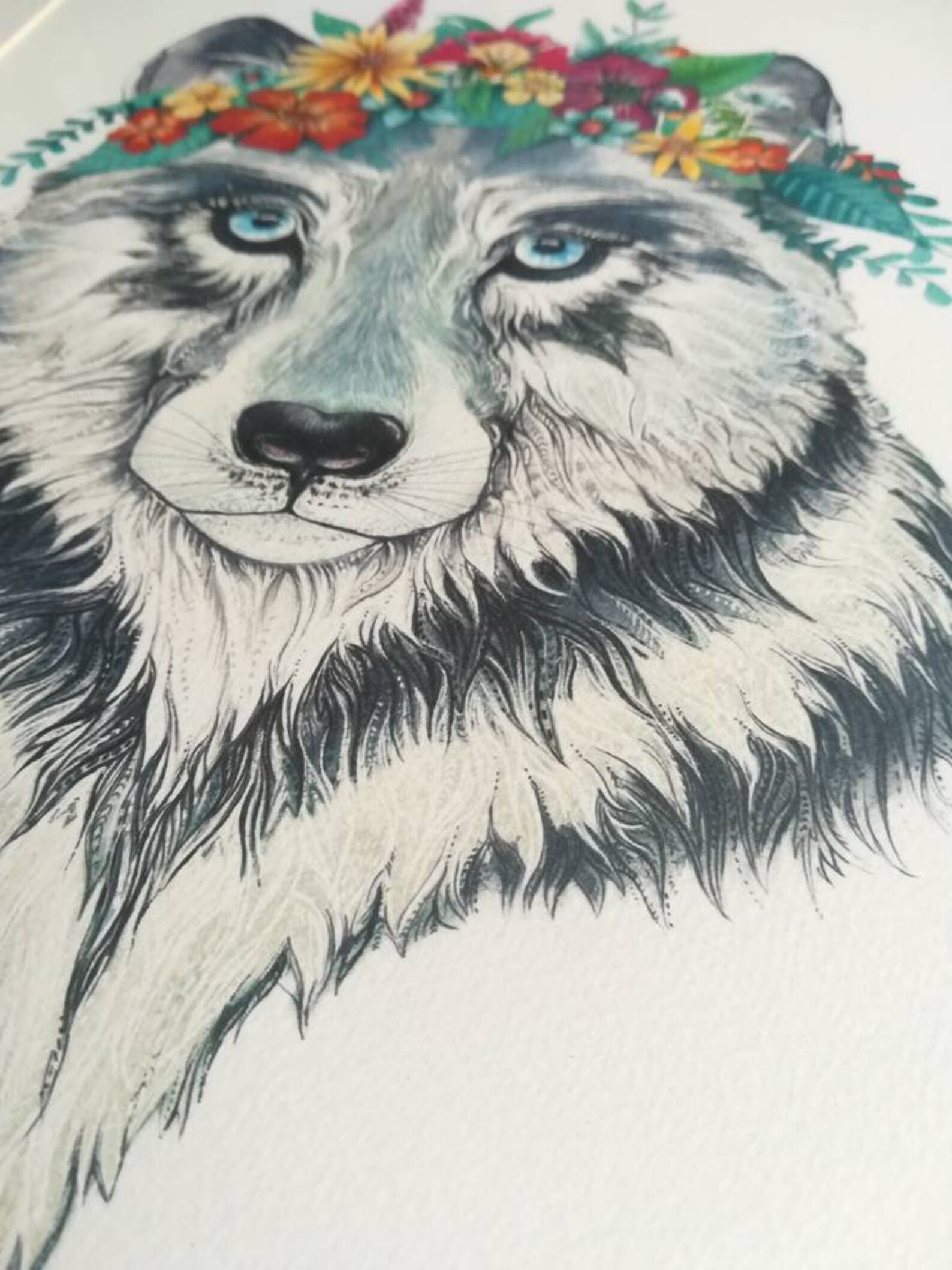 Wolf Illustration / Flower Crown Wolf Art Print / Mama Wolf / - Etsy