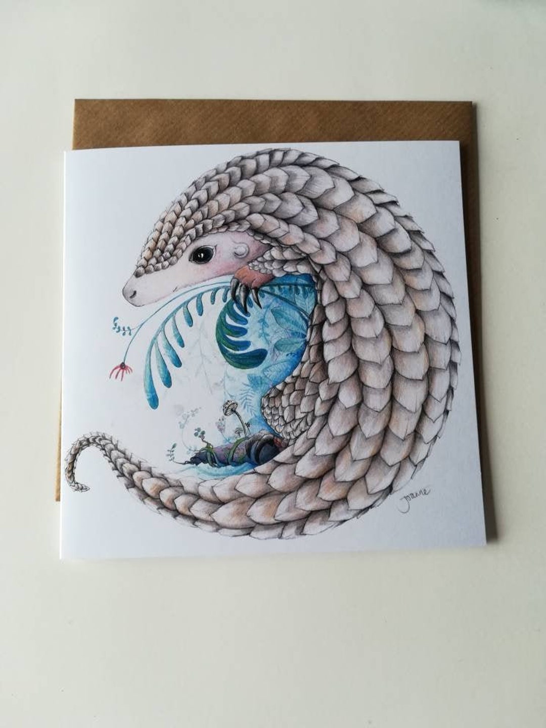 Pangolin Card // Pangolin Illustration // Endangered Animal Card ...