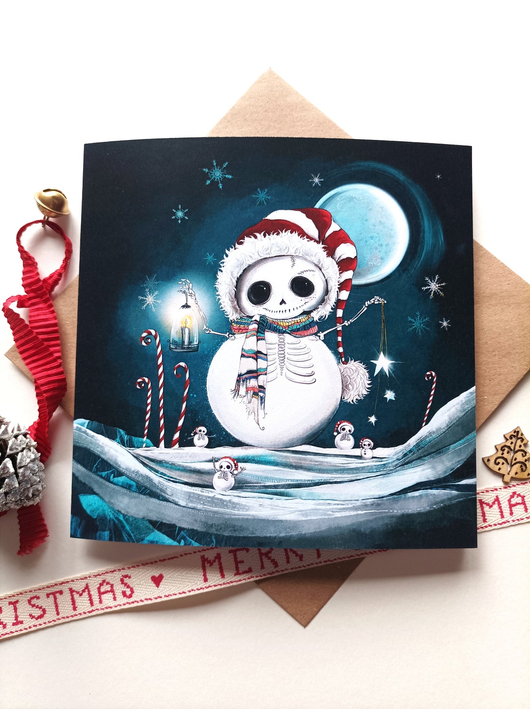 Spooky Snowman Christmas Card/ Skeleton Snowman / Goth Christmas / Cute ...