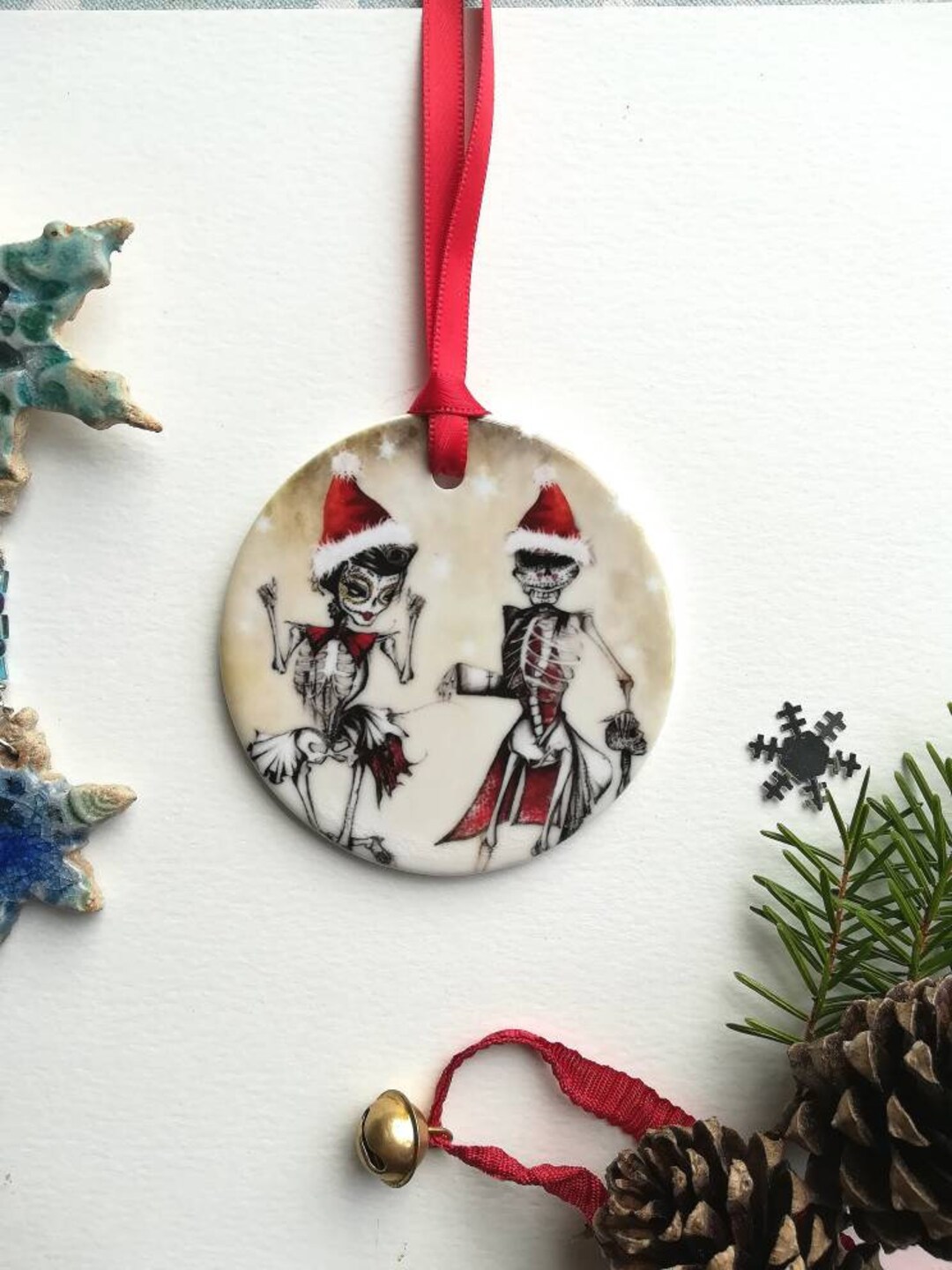 Dancing Skeletons Christmas Decoration / Goth Ceramic Hanging Tree ...
