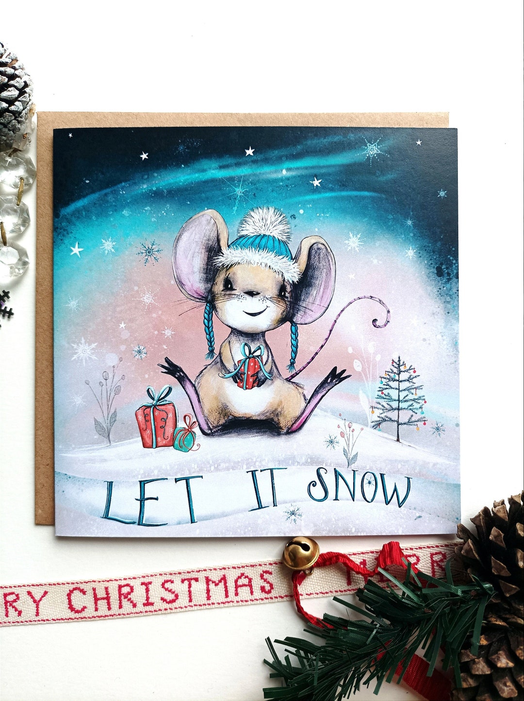 Christmas Presents Mouse / Santa Mouse Christmas Card / Let It - Etsy
