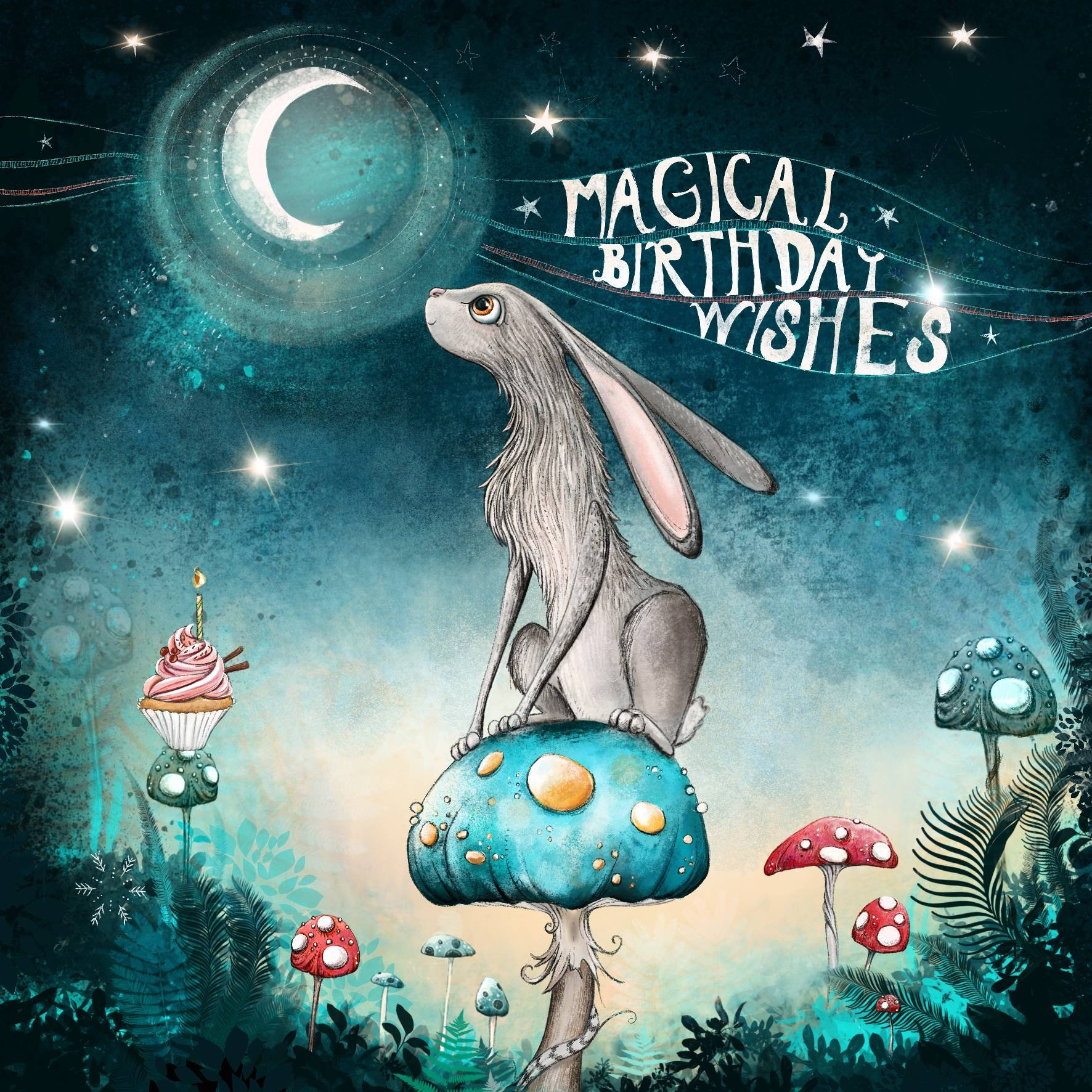 Moongazing Hare Birthday Card / Magical Birthday Wishes / - Etsy UK