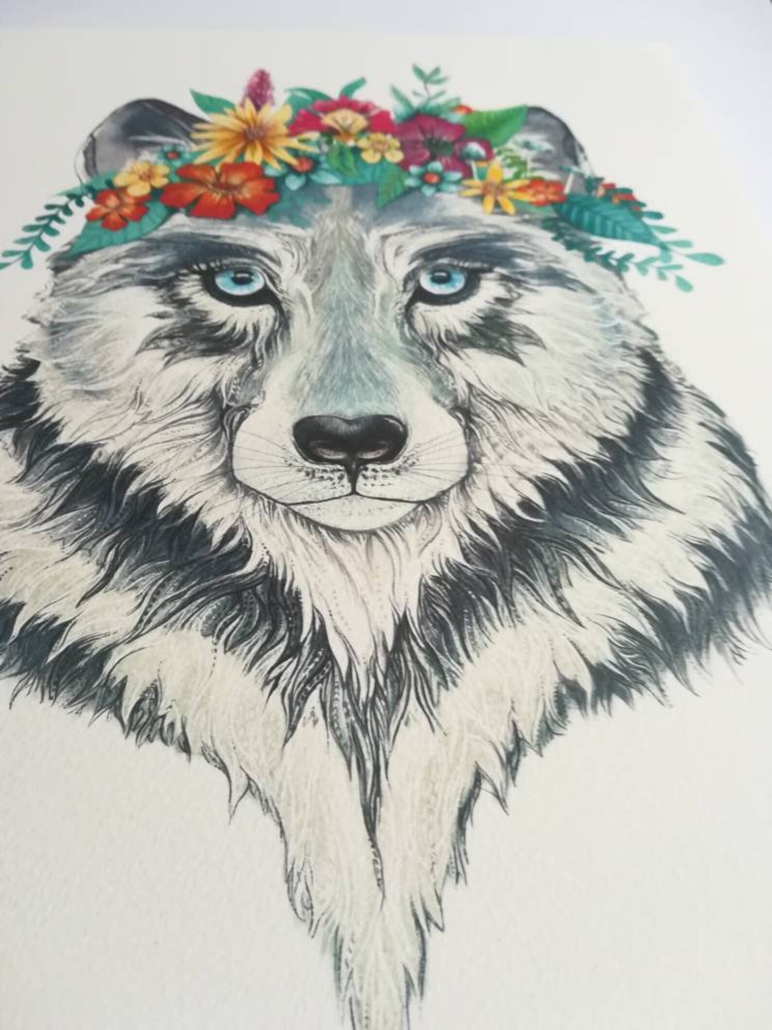 Wolf Illustration / Flower Crown Wolf Art Print / Mama Wolf / - Etsy