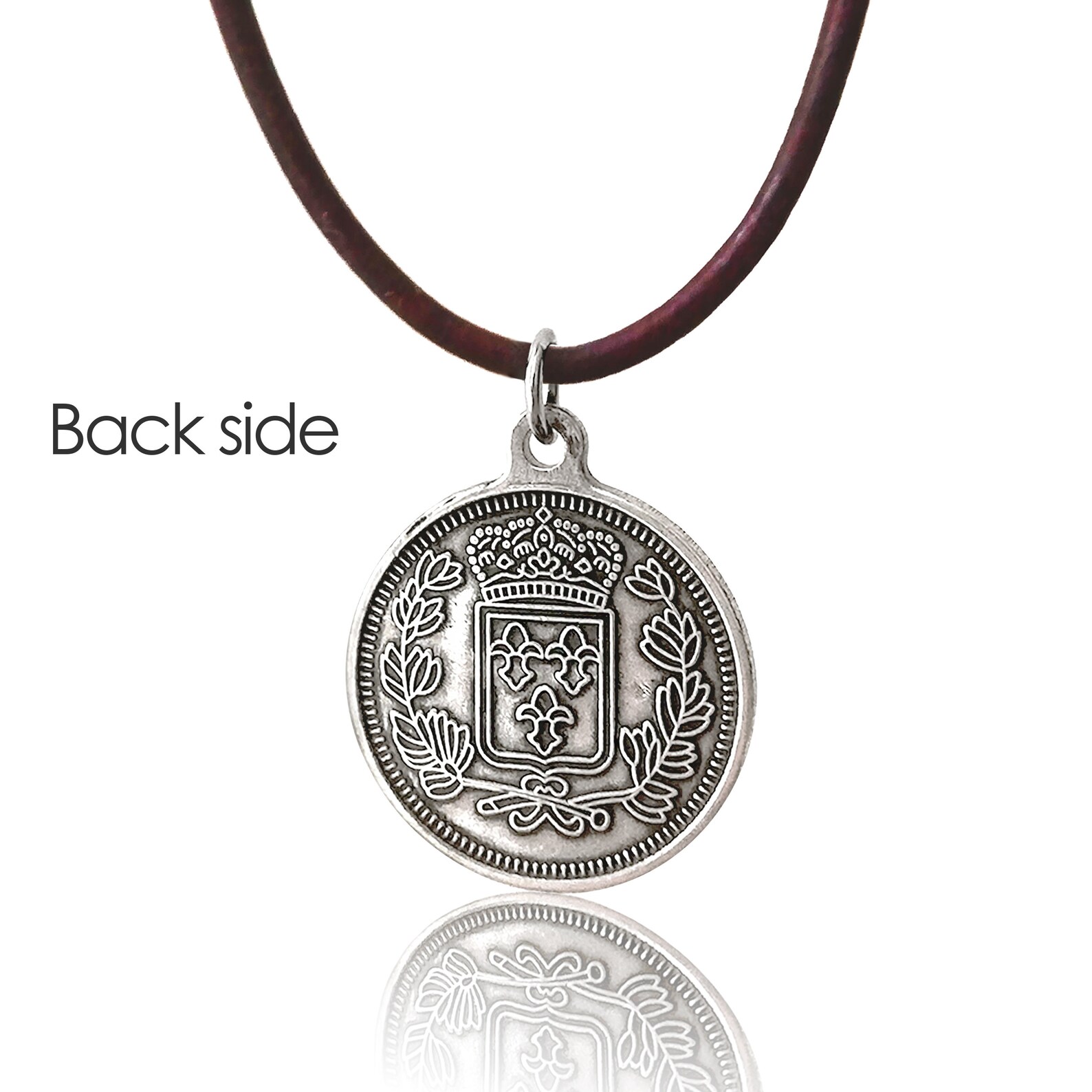 Handmade Coin Necklace for Men, Natural Leather Silver Charm Necklace ...