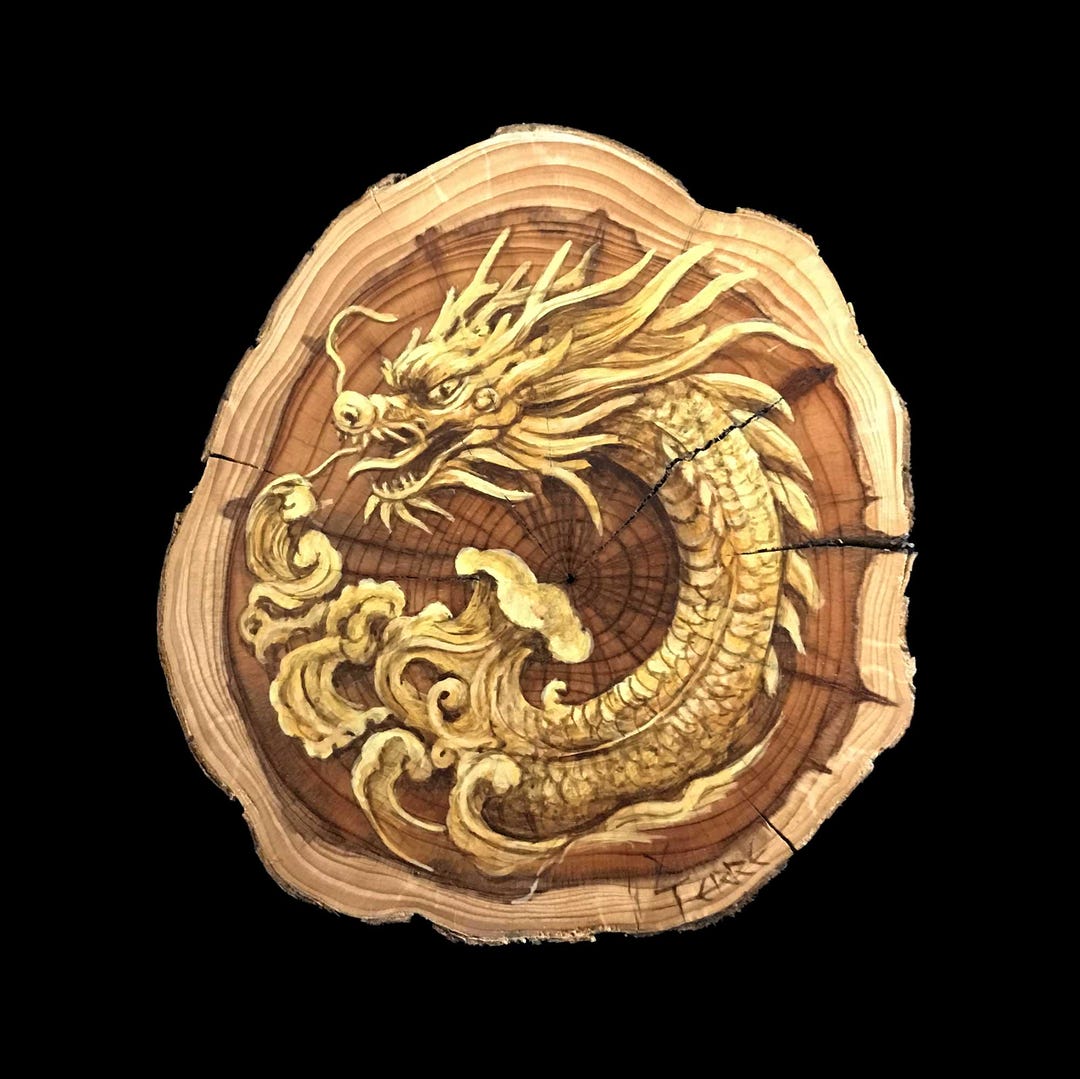 Asian Dragon. Fantasy Oil Painting on Solid Wood. Original Magic Wood ...