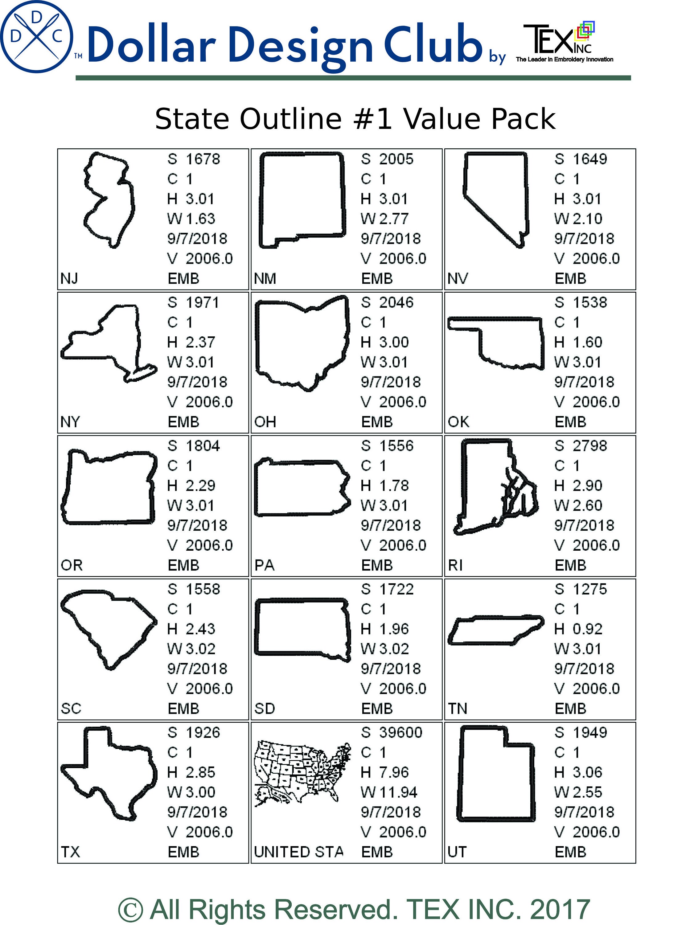 State Outlines Embroidery Design Value Pack - Etsy