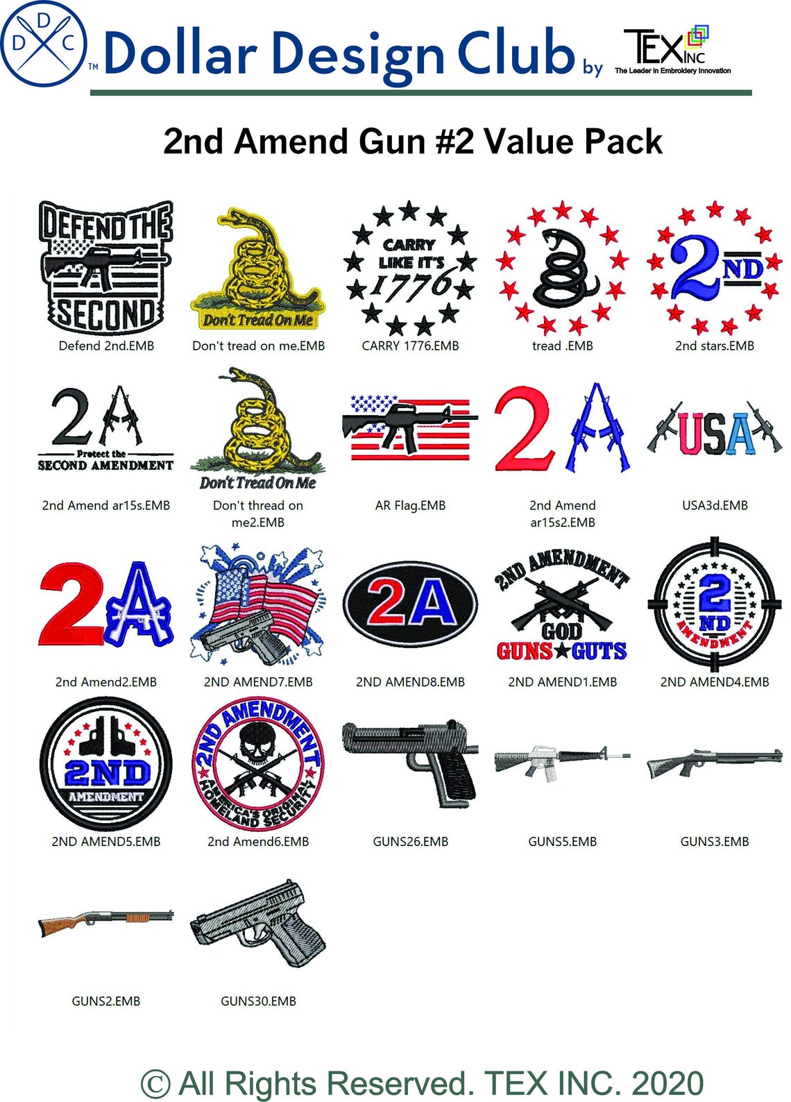 2nd Amendment Machine Embroidery Designs Pack | Gun Rifle Pistol ...