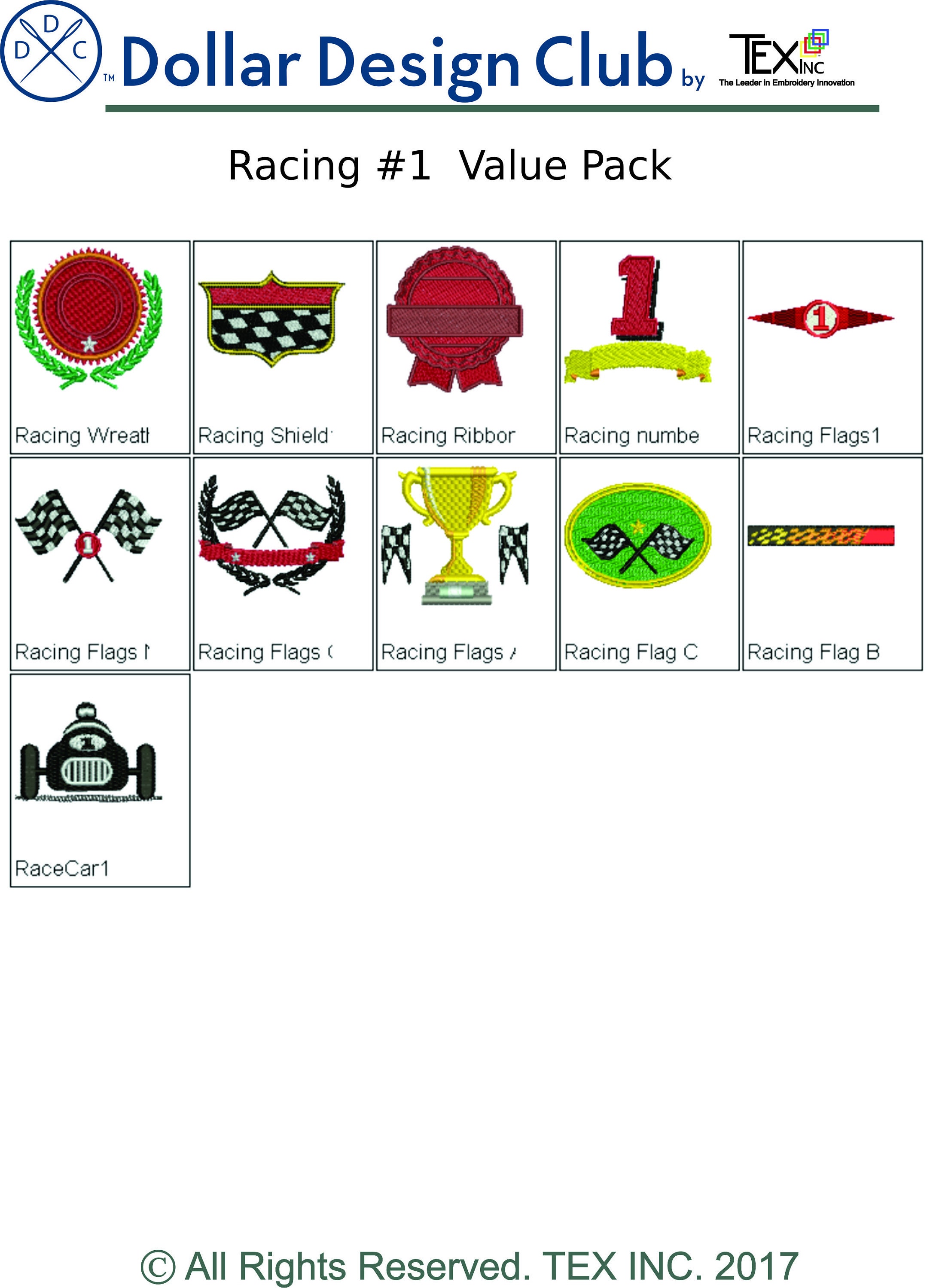 Racing Embroidery Design Value Pack - Etsy