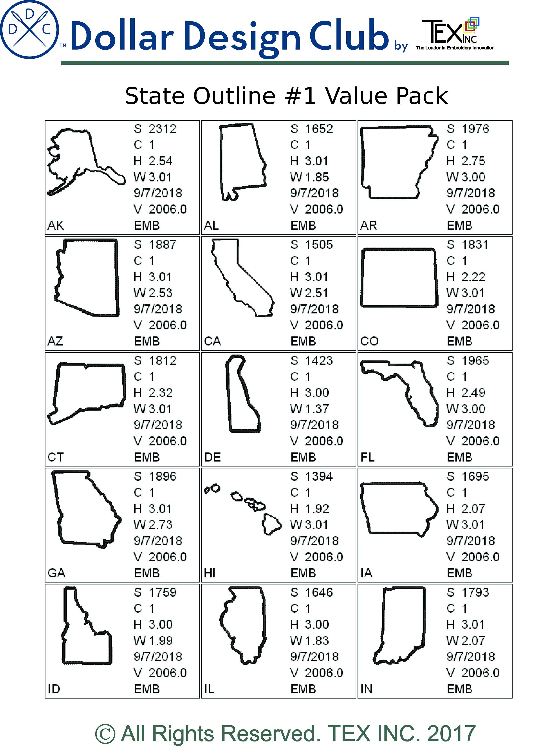 State Outlines Machine Embroidery Designs Pack | All 50 USA States Map ...