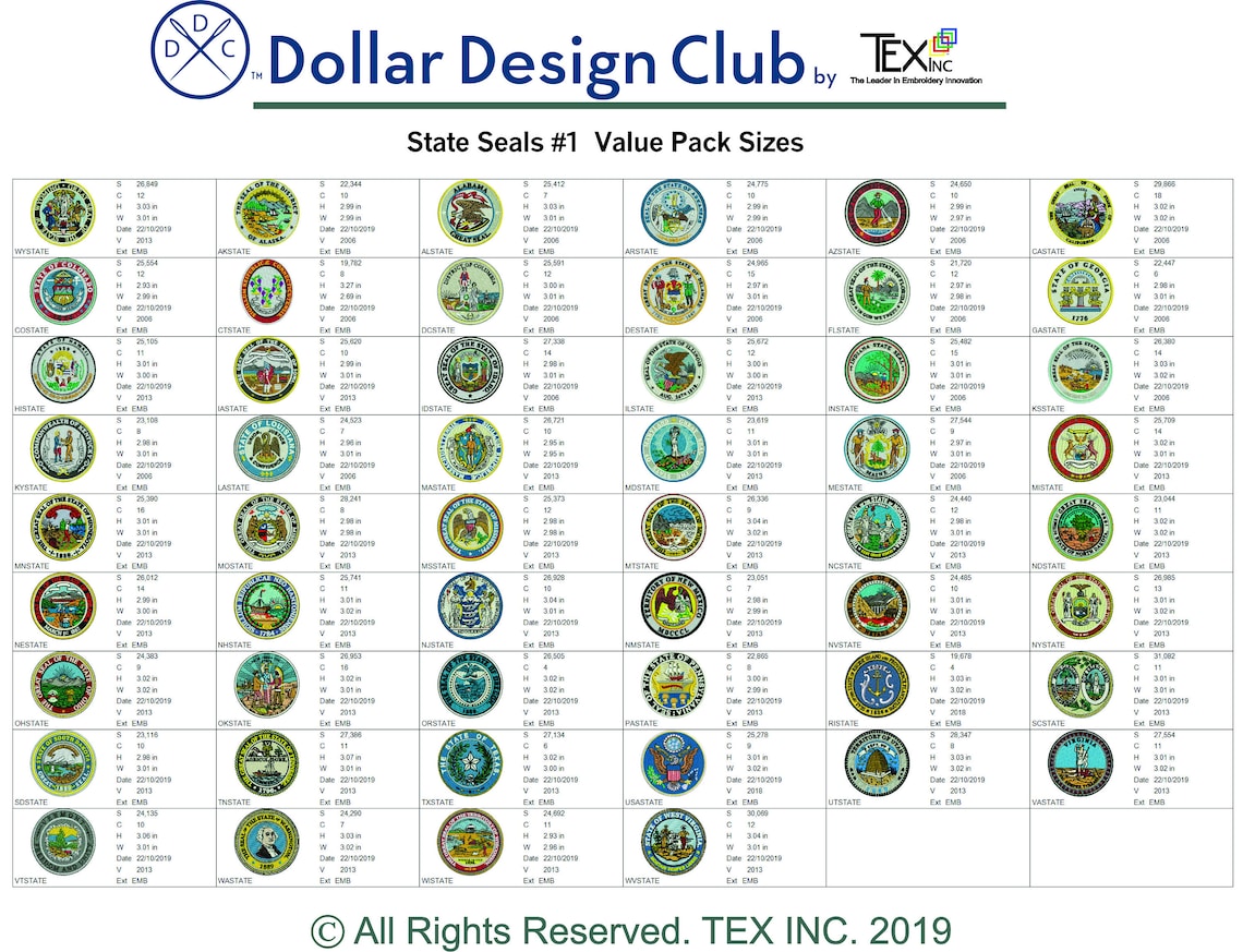 State Seals Embroidery Design Value Pack - Etsy