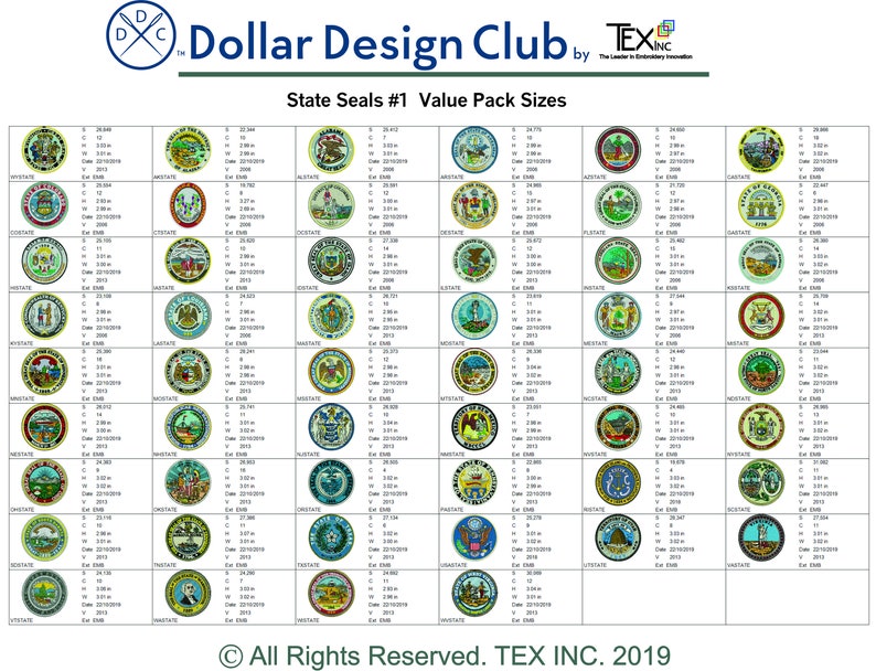 State Seals Embroidery Design Value Pack - Etsy