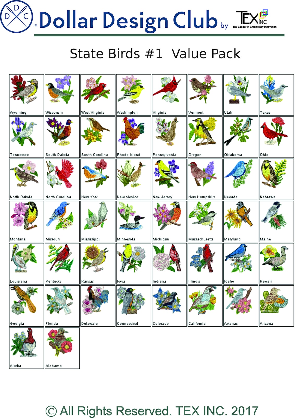State Birds & Flowers Embroidery Design Value Pack - Etsy