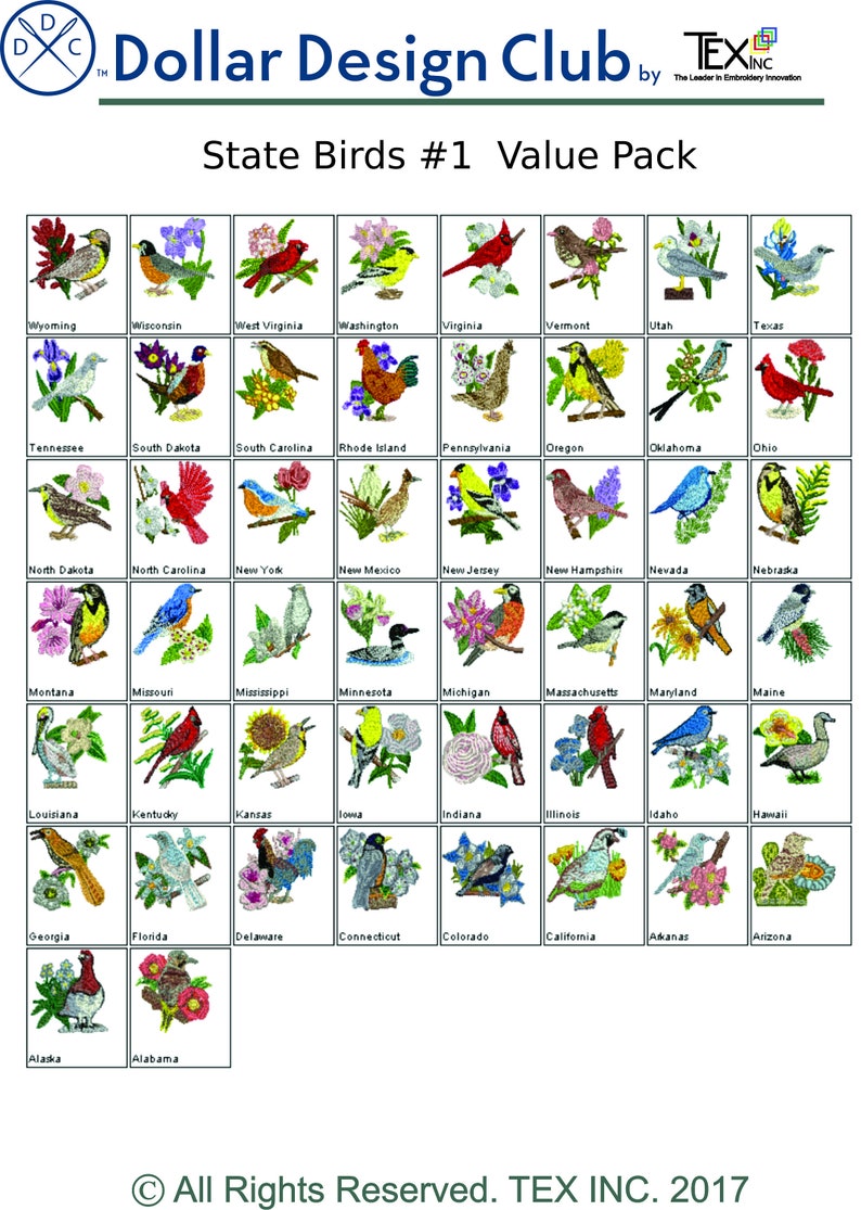 State Birds & Flowers Embroidery Design Value Pack - Etsy