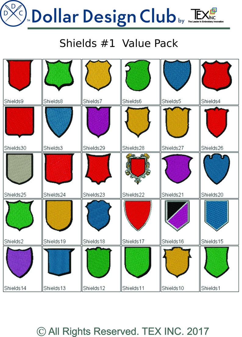 Shields Embroidery Design Value Pack - Etsy