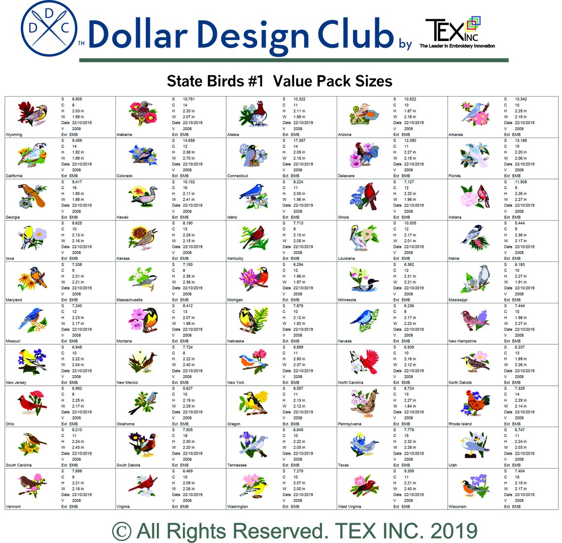 State Birds & Flowers Embroidery Design Value Pack - Etsy