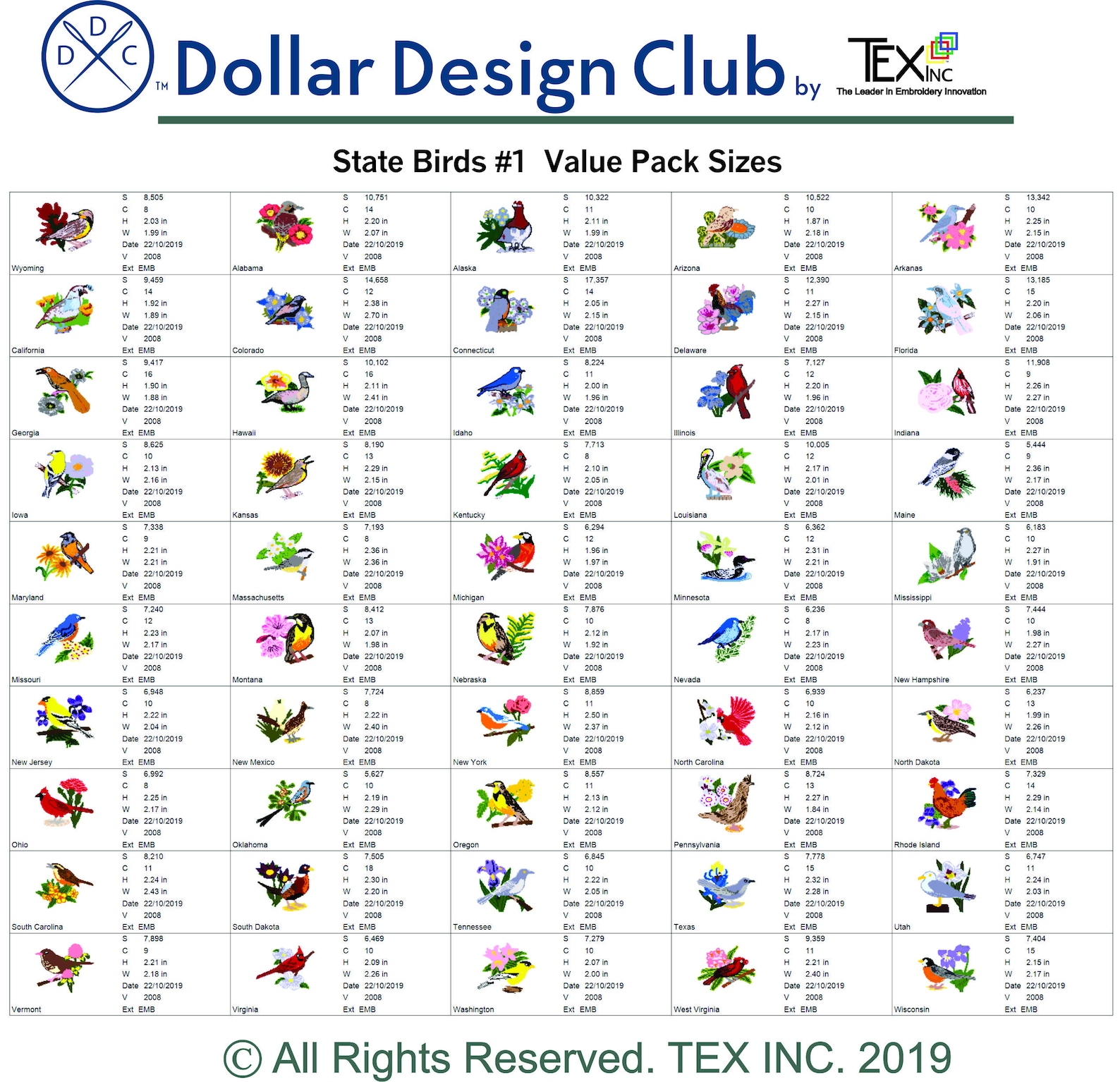 State Birds & Flowers Embroidery Design Value Pack - Etsy