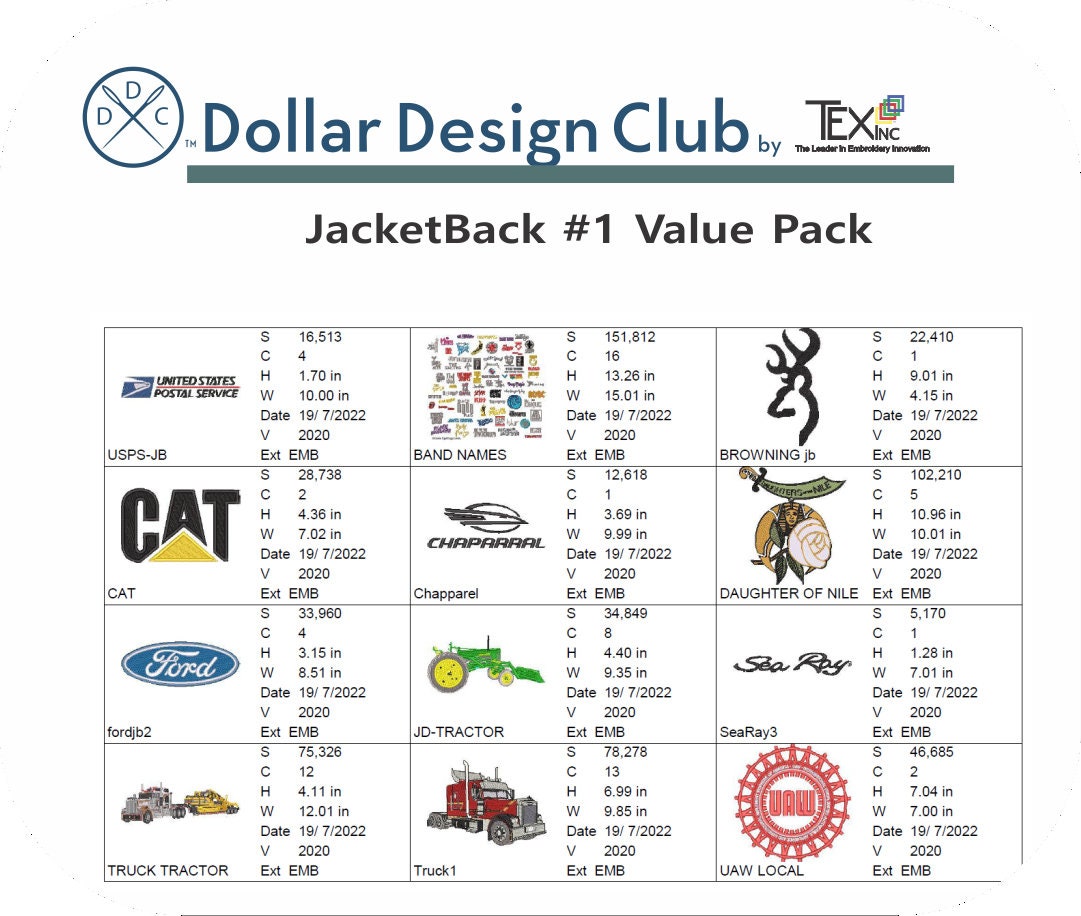 Jacketback #1 Embroidery Design Value Pack - Etsy