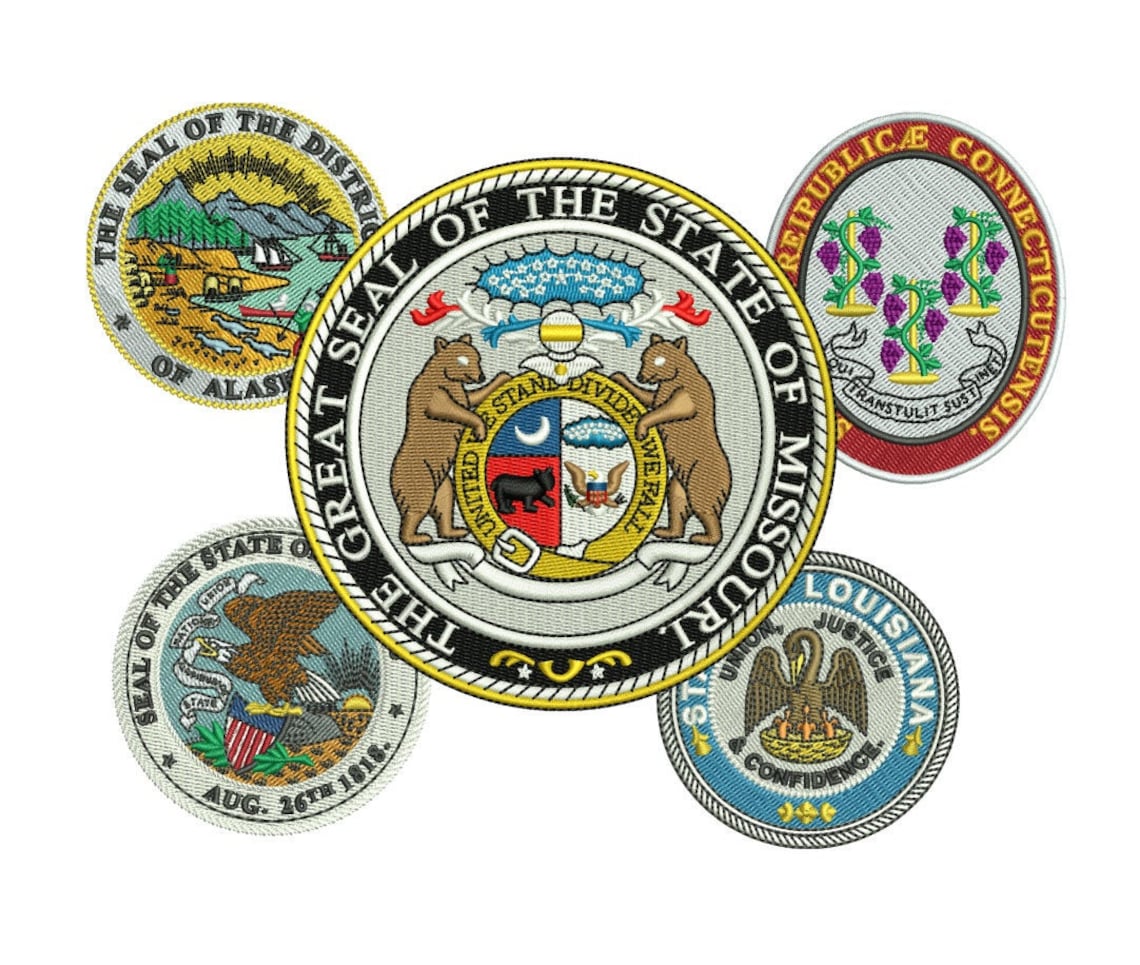 State Seals Machine Embroidery Designs Pack | USA State Outline Patch ...