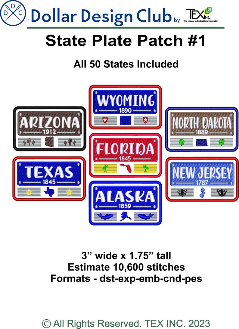 State Plate Patch #1 Embroidery Design Value Pack - Etsy